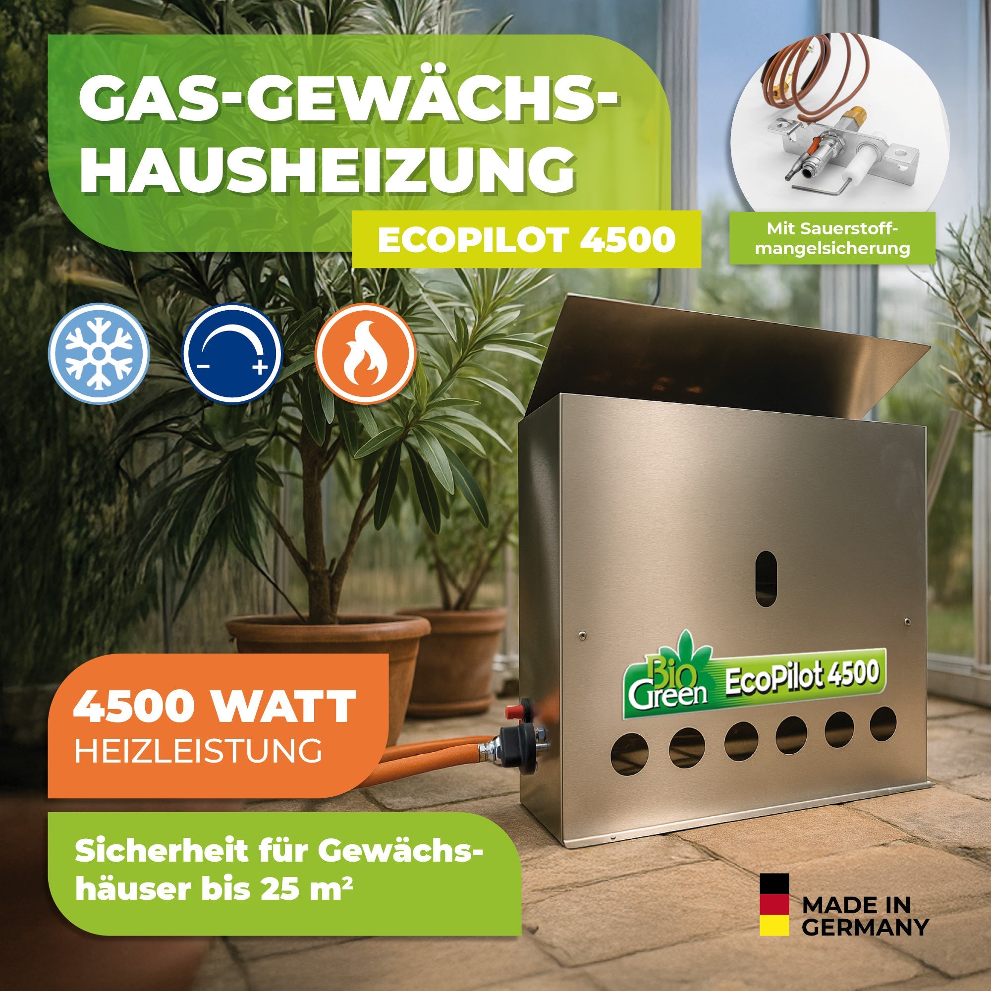 Gas-Gewächshausheizung "EcoPilot 4500" mit Zwei-Flaschen-Anlage "Multi